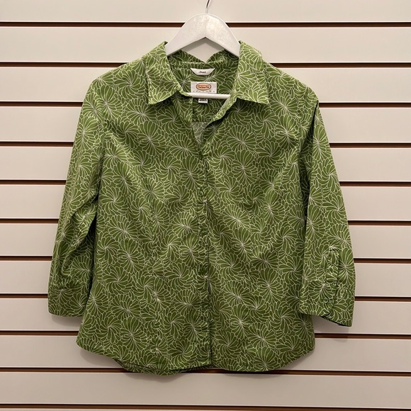 Talbots | Tops | Beautiful Patterned Green And White Shirt | Poshmark